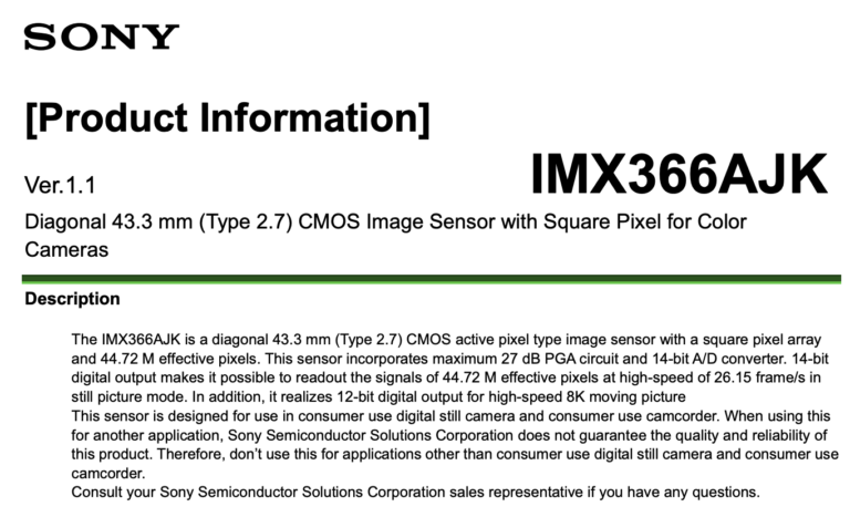 Sony has officially listed two new sensors on their website (44.7MP and ...