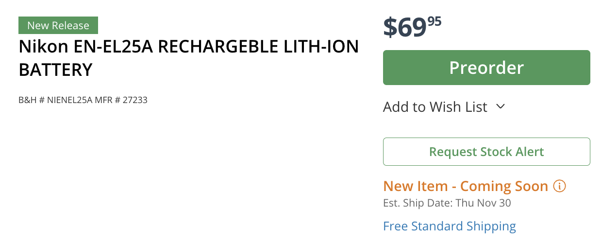 The new Nikon EN-EL25A Li-ion rechargeable battery - Nikon Rumors