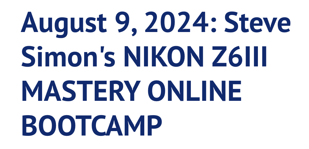 Upcoming Nikon Z6III/Zf/Z8/Z9 bootcamp and online classes by Steve Simon from PhotoEducate ...