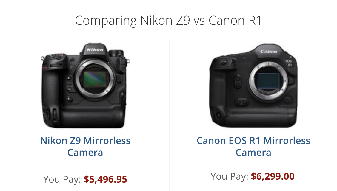 Nikon Z9 vs. Canon R1 specifications comparison: what do you think ...