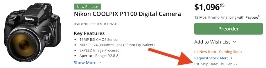 The new Nikon Coolpix P1100 camera is getting the "we have received ...