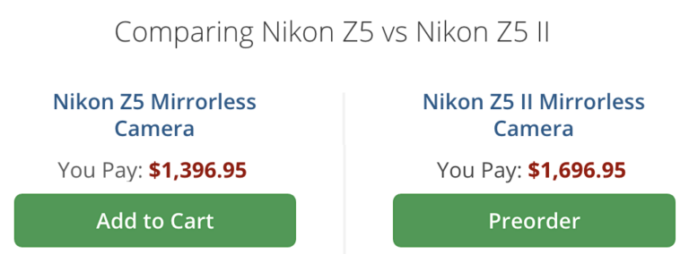 Nikon Z5 vs Nikon Z5II specifications comparison - Nikon Rumors